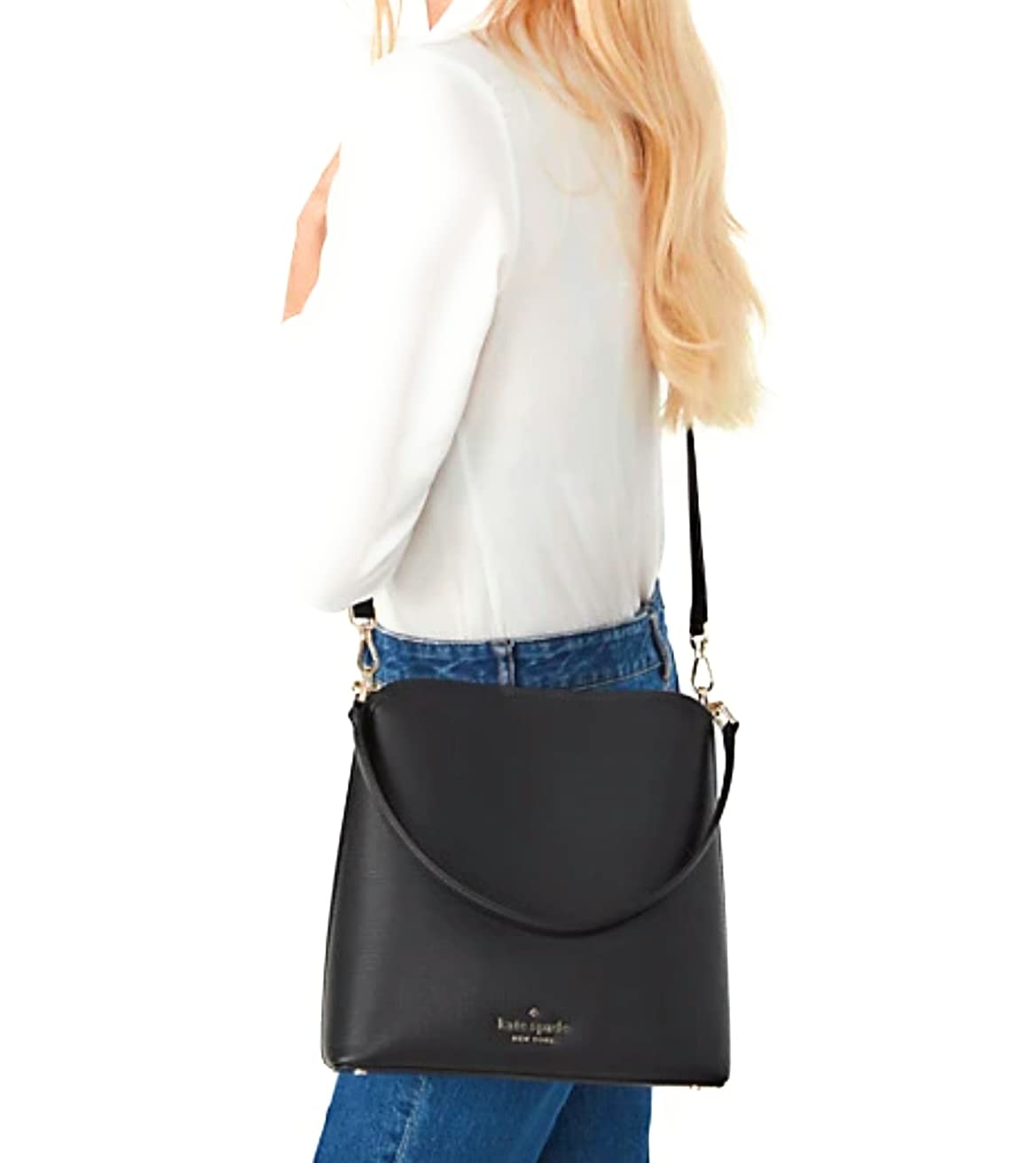 KATE SPADE DARCY LARGE BUCKET CROSSBODY SHOULDER BAG PURSE BLACK LEATHER