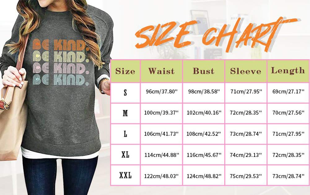KIDDAD Be Kind Sweatshirt Women Funny Letter Print Blessed Long Sleeve Shirt Inspirational Graphic Pullover Top Blouse Army Green
