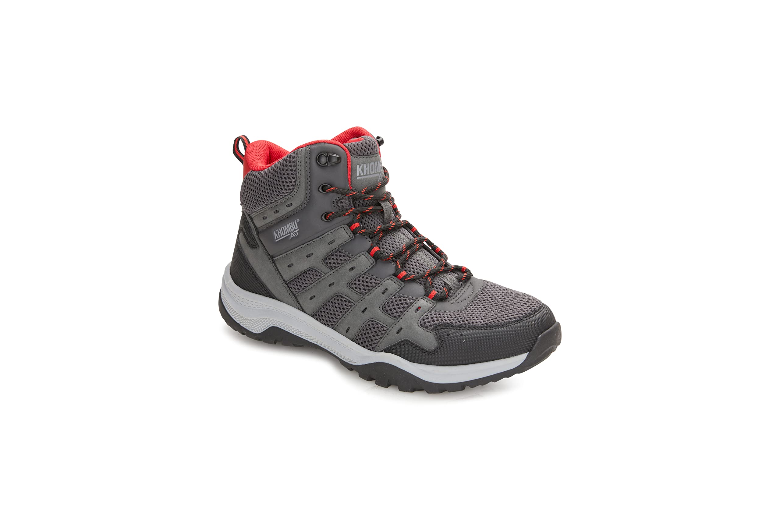 Khombu Atwood Waterproof Hiking Boots for Men Aggresive Lug Pattern Rugged & Hardy Structure, Forged Iron/Red, 8.5