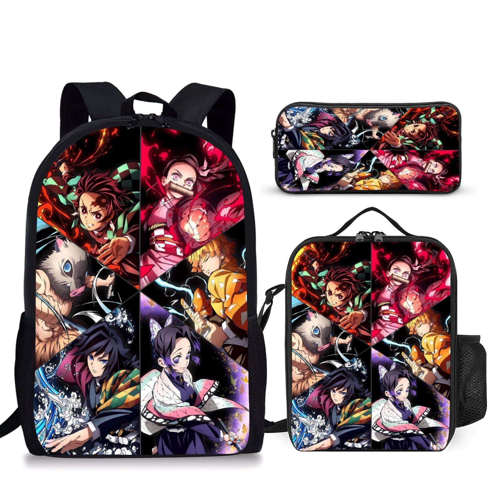 JLAHLVQU 3D Printed Anime Backpack Set Adjustable Shoulder Strap Daypack Casual College Bookbag Laptop Bag With Lunch Box Lunch Bag Pencil Case