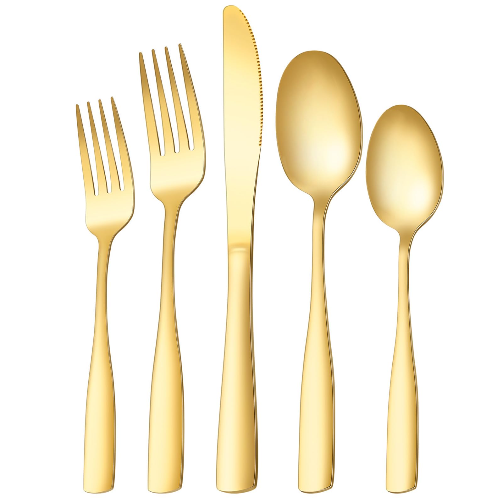 shudyear 5 piece silver cutlery set, stainless steel cutlery set for home kitchen restaurant hotel, kitchen utensils set, mirror polished, dishwasher safe (1, gold)