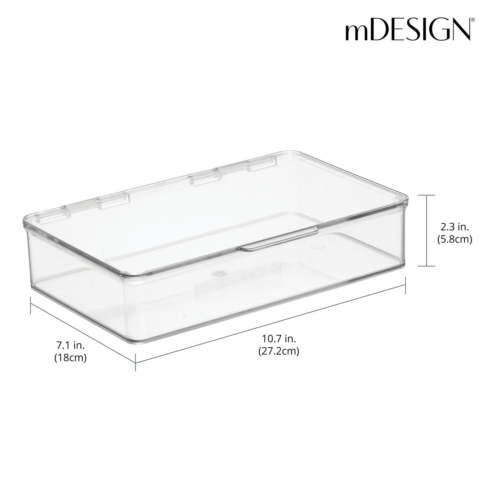 mDesign Plastic Kitchen Pantry and Fridge Storage Organizer Box Containers with Hinged Lid for Shelves or Cabinets, Holds Food, Snacks, Canned Drinks, Seasoning, Condiments, or Utensils, 6 Pack, Clear