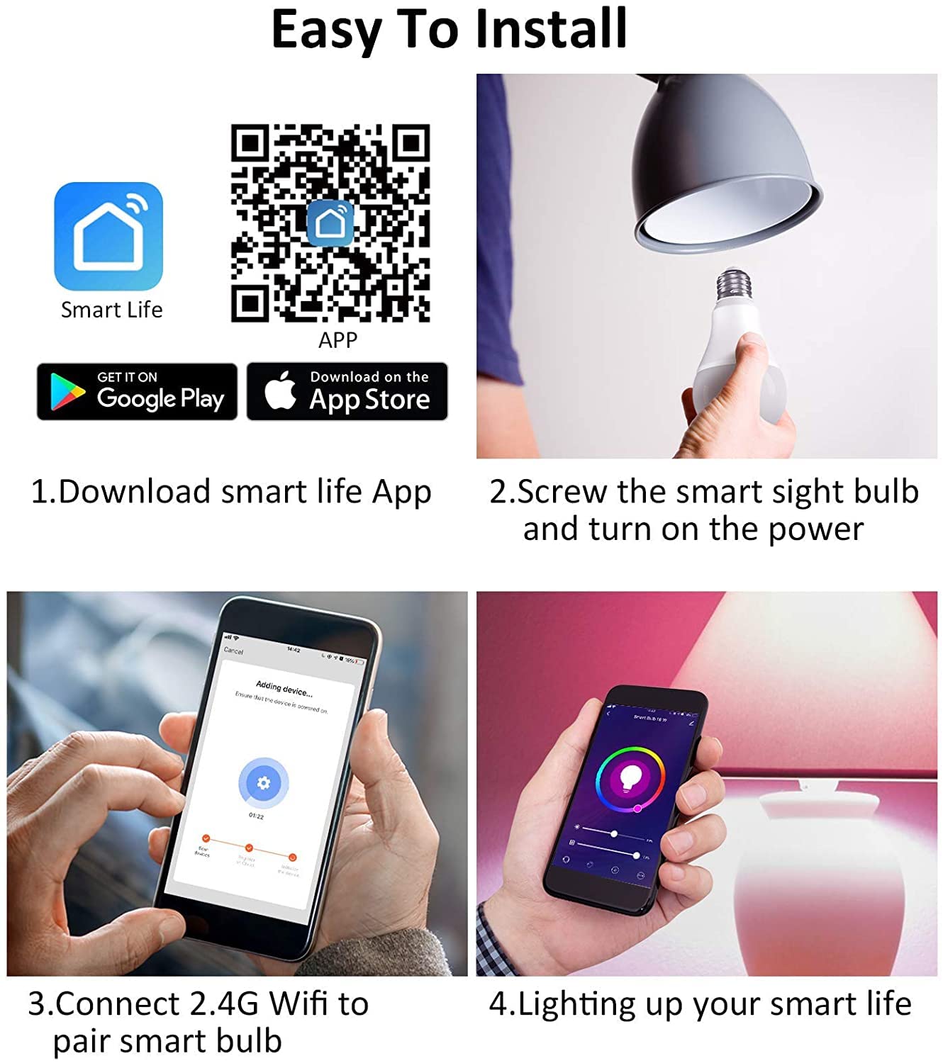 KHSUIN Bluetooth WiFi Smart Light Bulbs 150W Equivalent, 16W Dimmable 1600LM Smart Bulb Works with Alexa Google Home No Hub, E26 A19 LED Alexa Light Bulb, 2 Pack 2700-6500K RGBCW Color Changing CRI>90