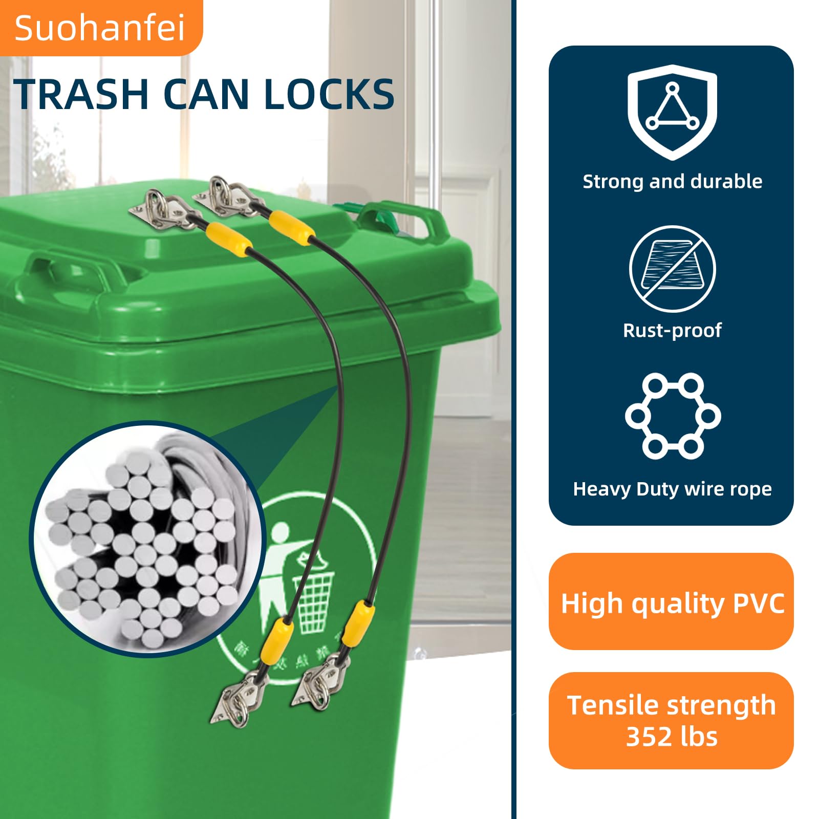 Suohanfei 2 Pcs Trash Can Lock for Animals, Raccoon Bear Proof Trash Can Lid Locks, Universal Outdoor Garbage Can Lock(Black)