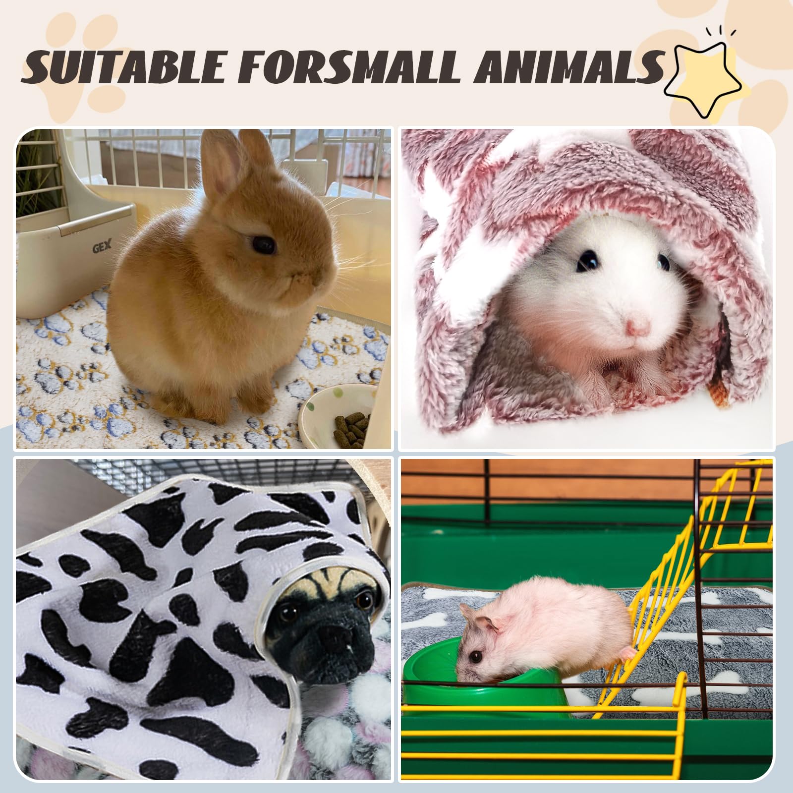 YedsIntu 6 Pcs Absorbent Guinea Pig Blankets Washable Small Animal Fleece Bedding Cage Liners Reusable Pet Pee Pad Sleep Mat Pad Cover for Hamster Ferret Rabbit Chinchilla Hedgehog (16"x24")
