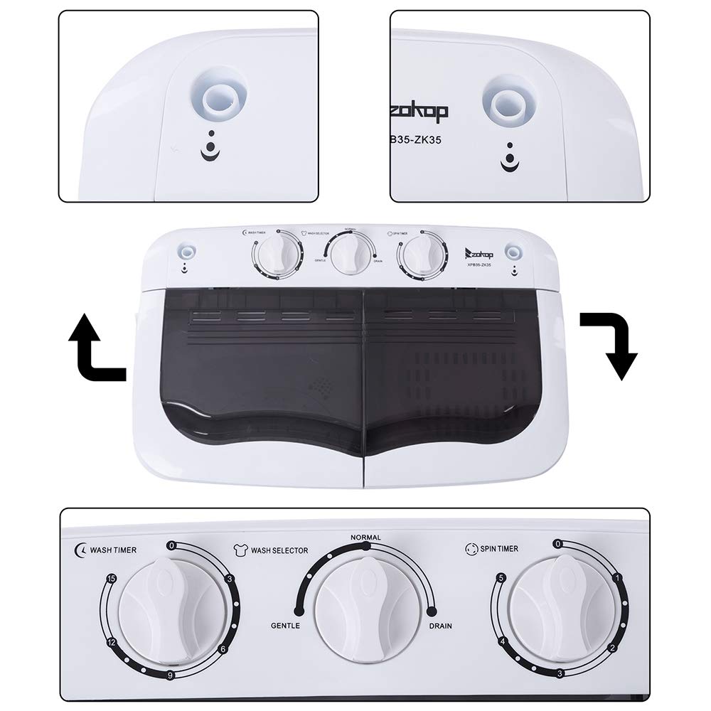 Portable Washing Machine and Dryer, 14Lbs Twin Tub Portable Washer Dryer Combo with Drain Pump, Semi-Automatic 7.7Lbs Washer Mini Laundry Machine with 6.6Lbs Spinner for Dorms, Apartments, RVs, Black