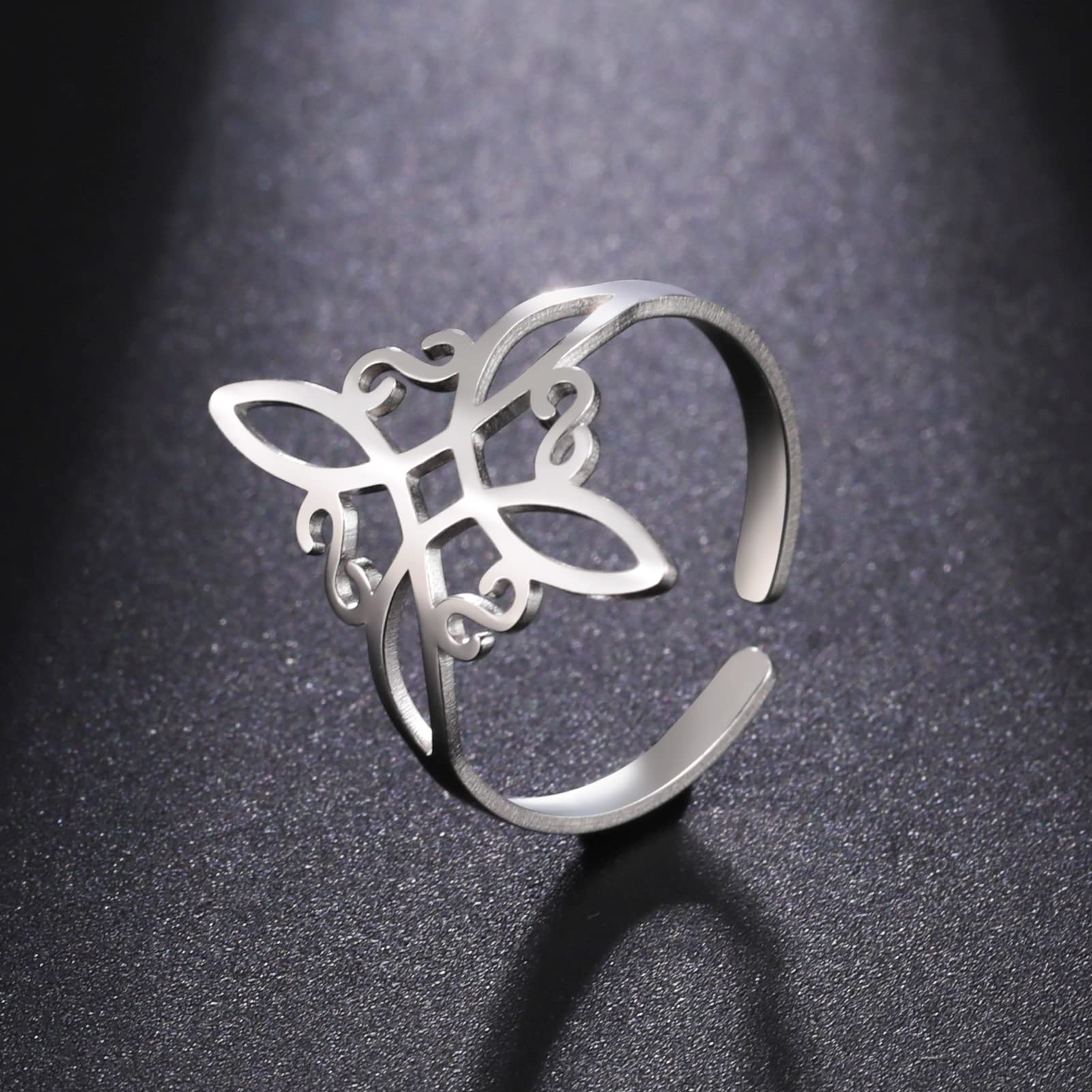 LIKGREAT Witches Knot Ring Adjustable Irish Celtic Knot Rings For Women Witchcraft Pagan Wiccan Jewelry For Women (silver)