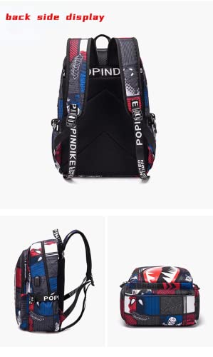 School Bag Boy School Bag Laptop Backpack with USB Portable Waterproof (blue foliage)