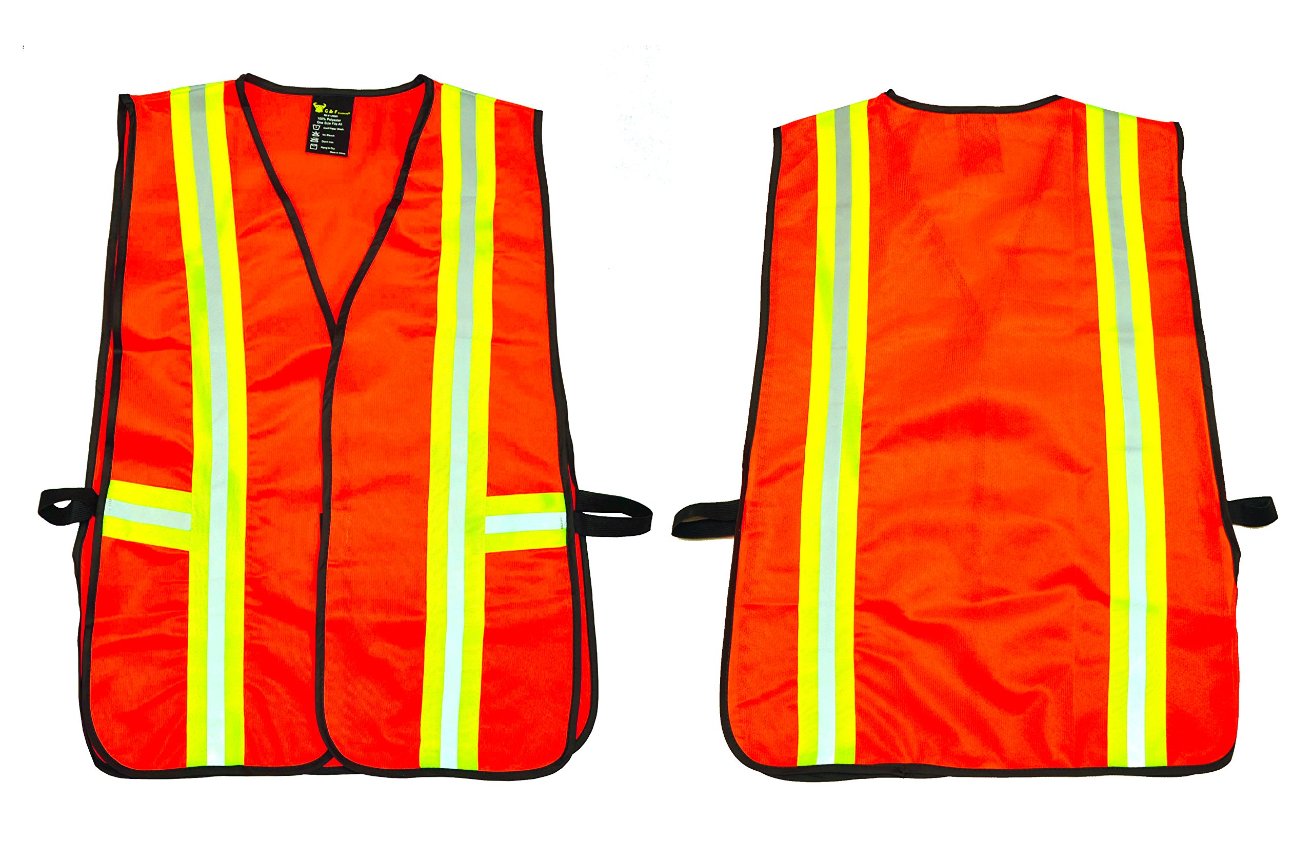 MSA 475358 V-Gard Cap Style Safety Hard Hat, White & G & F 41113 Industrial Safety Vest with Reflective Stripes, Neon Orange