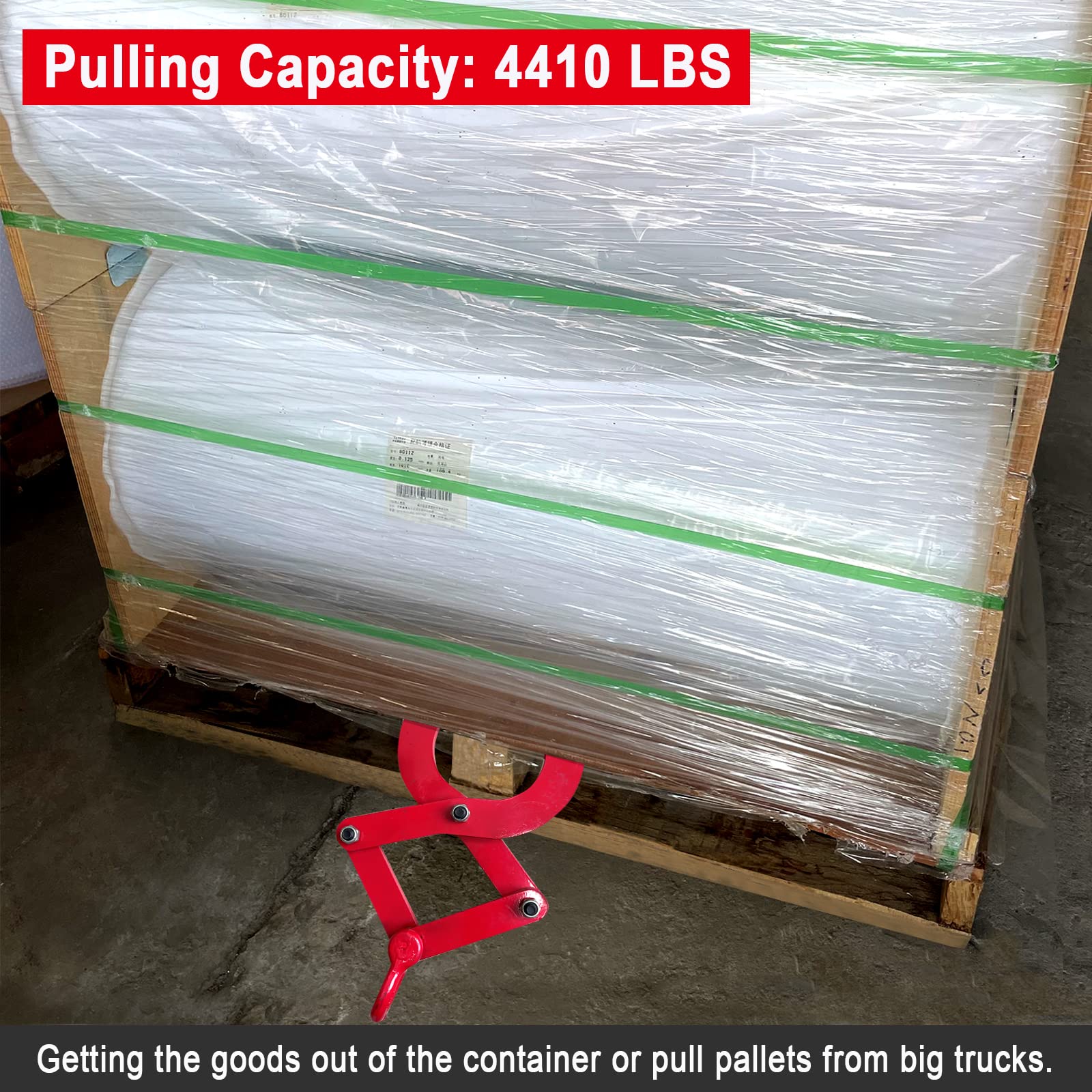 Pallet Puller 2T/4409lbs Capacity Heavy Duty Steel Single Scissor for Pulling Pallets, Woods and Other Things Easily, 8 Inches Bigger Jaw Opening Pallet Grabber