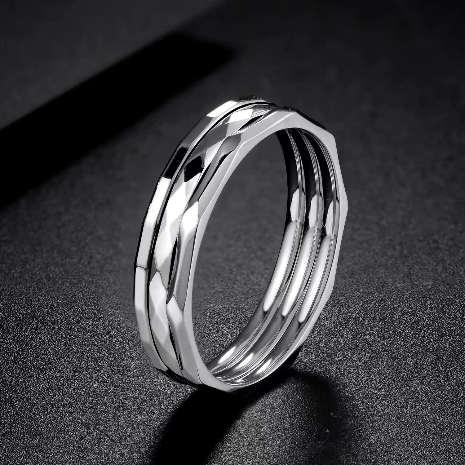 KAZITSAN 1.5mm 3pc Women Stainless Steel Rings Thumb Rings Silver fashion Plain Band Knuckle Stacking Wedding Band Comfort Fit Size 10