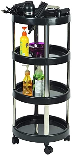 Medical Cart Household Utility Carts Trolley, Lab Cart Round Beauty Salon Cart with Universal Wheel, 4 Tier Hairdresser Utility Cart, Mobile Trolley with Hair Dryer Ho