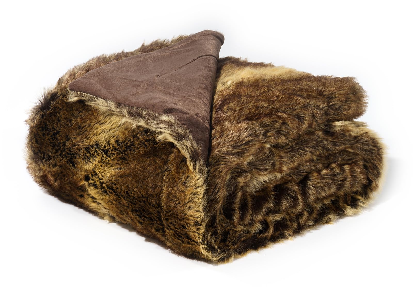 HOMFINE Luxury Faux Fur Blanket - Super Thick Warm Long Fluff Fuzzy Throw Blanket for Bed, Sofa, Couch, Home Decor with Soft Cozy Plush Velvet Back, 60"x80", Deluxe Brown