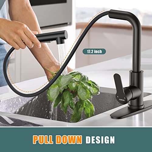 Kitchen Faucets, Matte Black Faucet with Pull Down Sprayer and Deck Plate, Stainless Steel Commercial Utility Faucets for Sink 3 Hole Bar Rv Camper Laundry Outdoor Farmhouse
