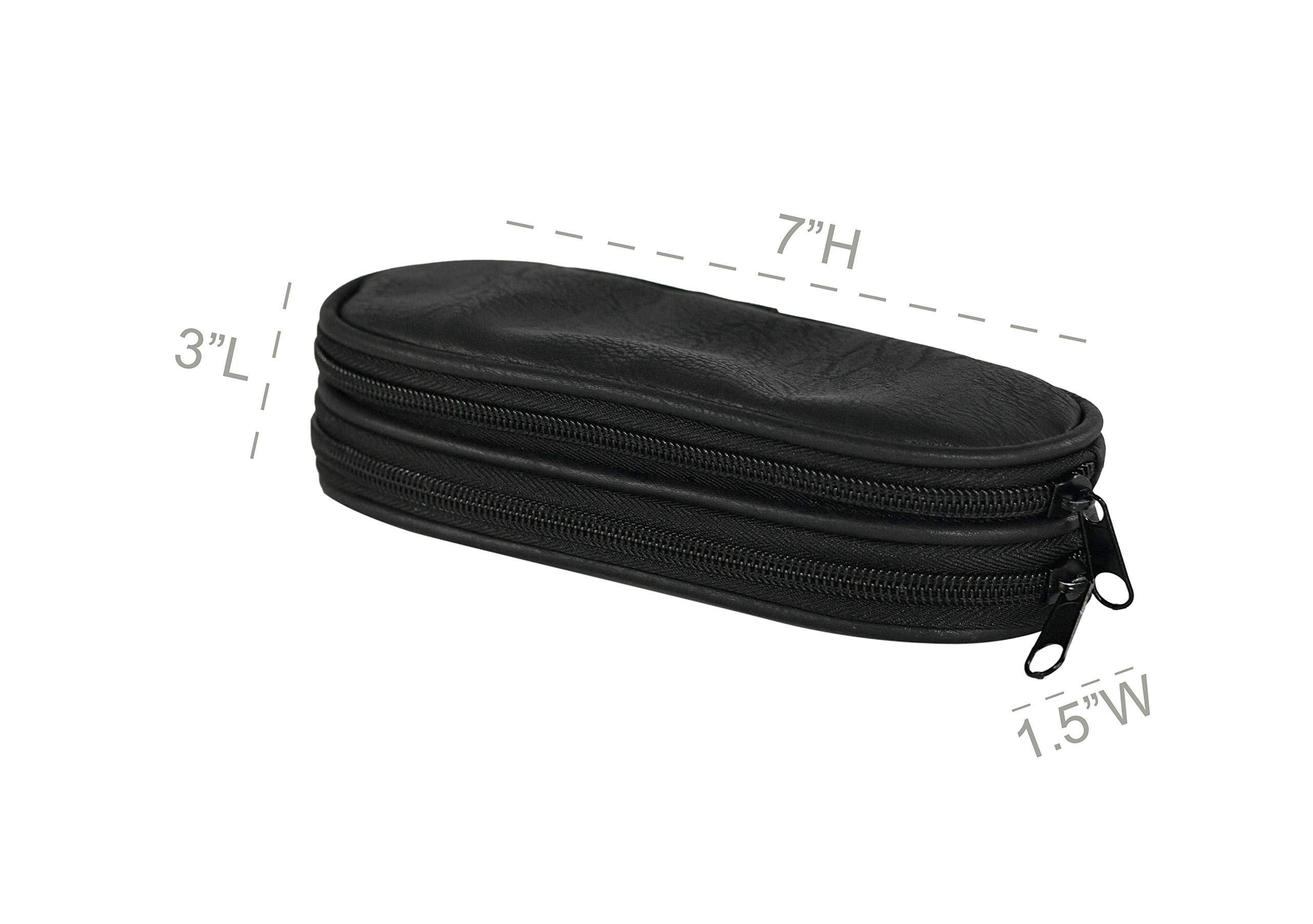 HOME-X Double Eyeglass Holder, Black Leather Pouch with 2 Compartments, Travel Bag, Toiletry Pack, Pencil Case