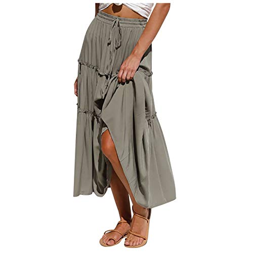 Long Plaid Skirt for Women Plus Size Vacation Color Pleated Solid Women's Irregular Casual Half Length Fashion Army Green