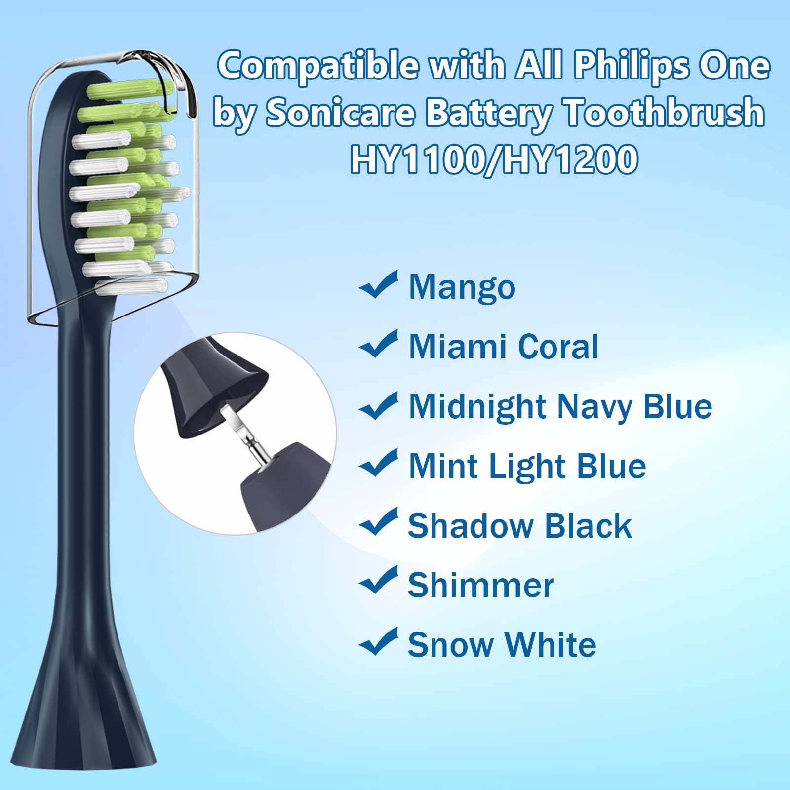 Replacement Toothbrush Heads Compatible with Philips Sonicare One,BH1022/05, 8 Pack Brush Heads (Midnight Navy Blue)