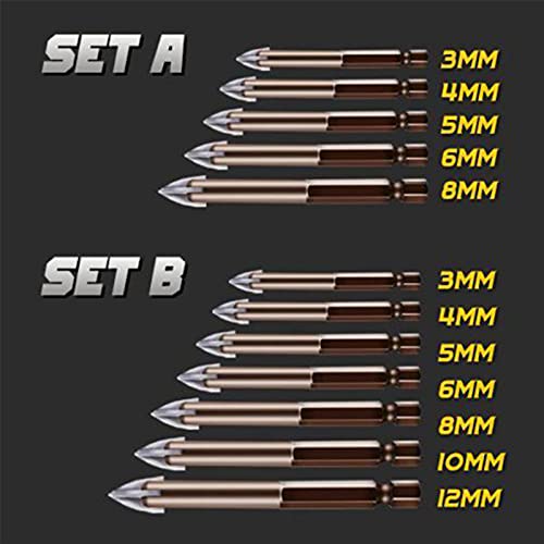 Meeyeet Efficient Universal Drilling Tool, Anti-Crack Tile Drilling Tool Set, Multifunctional Triangle Cross Alloy Drill Bit Set, Glass, Tile and Concrete Drill Bit (Set B)