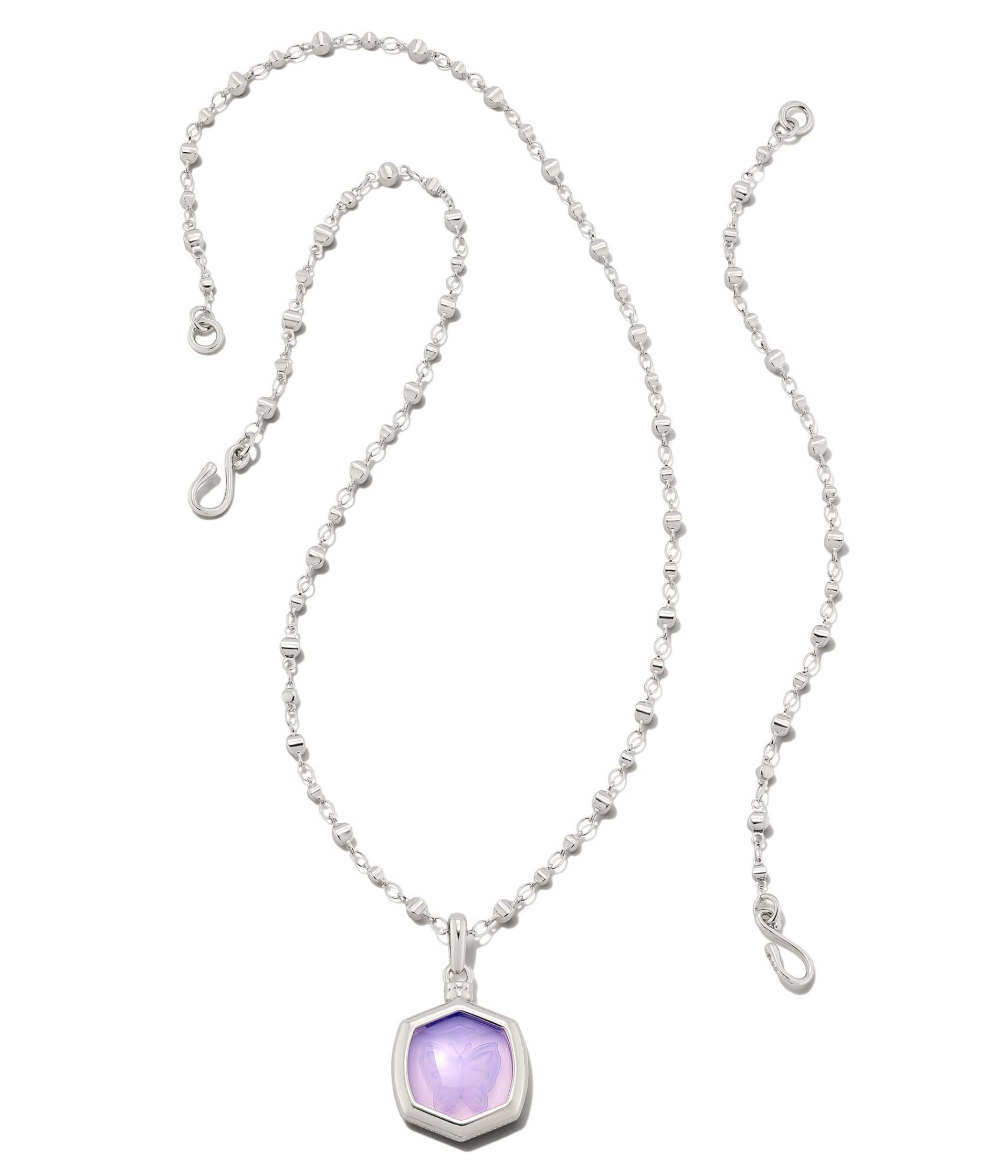 Kendra Scott Davie Intaglio Pendant Necklace Silver Lavender Opalite Glass Butterfly One Size