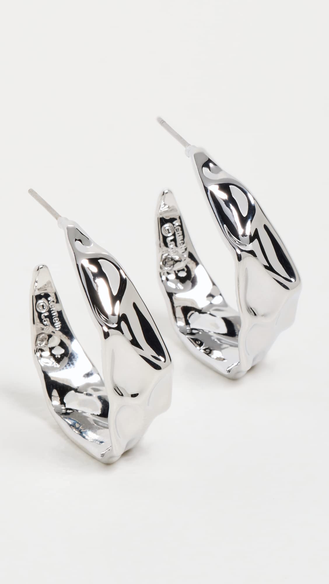 Kenneth Jay Lane Women's Polished Silver Textured Hoop Earrings, Polished Silver, One Size