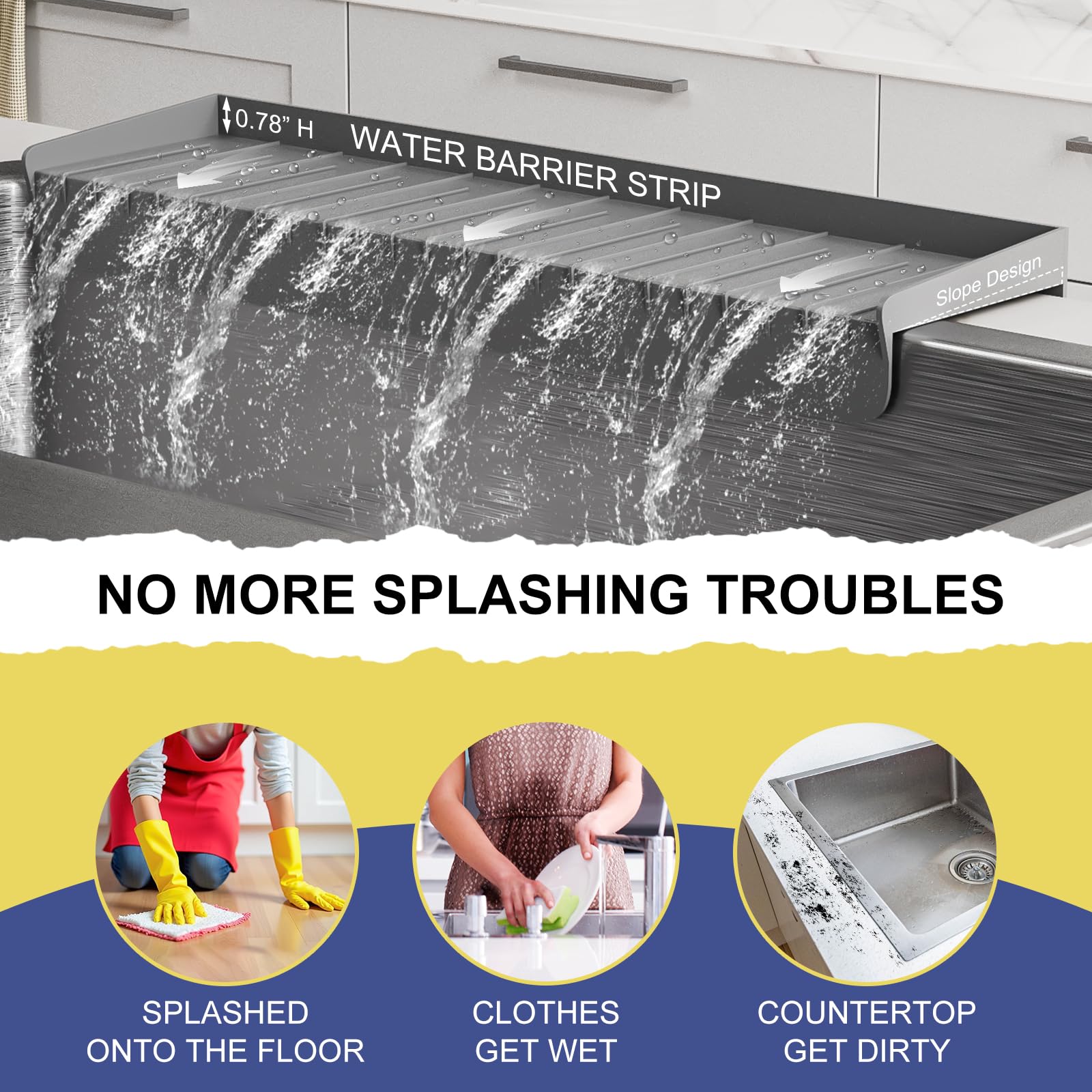 Silicone Sink Edge Protectors for Kitchen Sink, Kitchen Sink Splash Guard, Multifunction Kitchen Sink Accessories, Stainless Steel, Granite, Quartz Countertop Protectors For Kitchen & Bathtub Sink