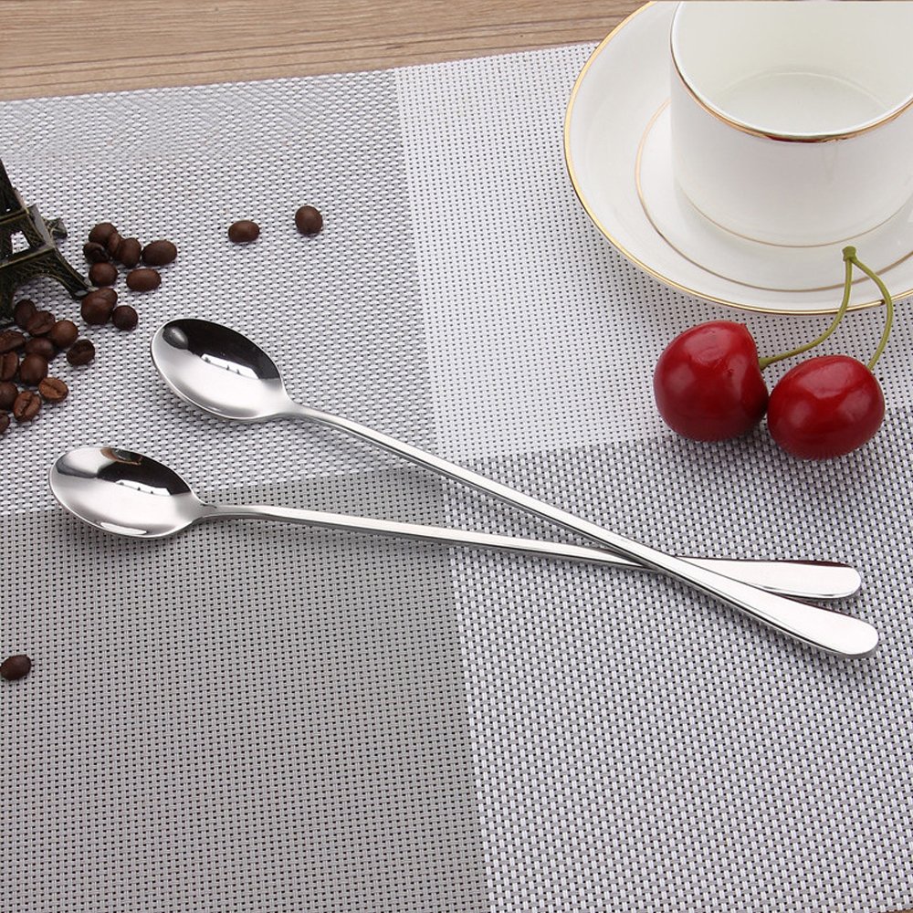 Long Handle Stirring Spoon, DaKuan Set of 10 Stainless Steel Mixing Spoon for Iced Tea, Coffee, Cocktail, Milkshake, Cold Drink
