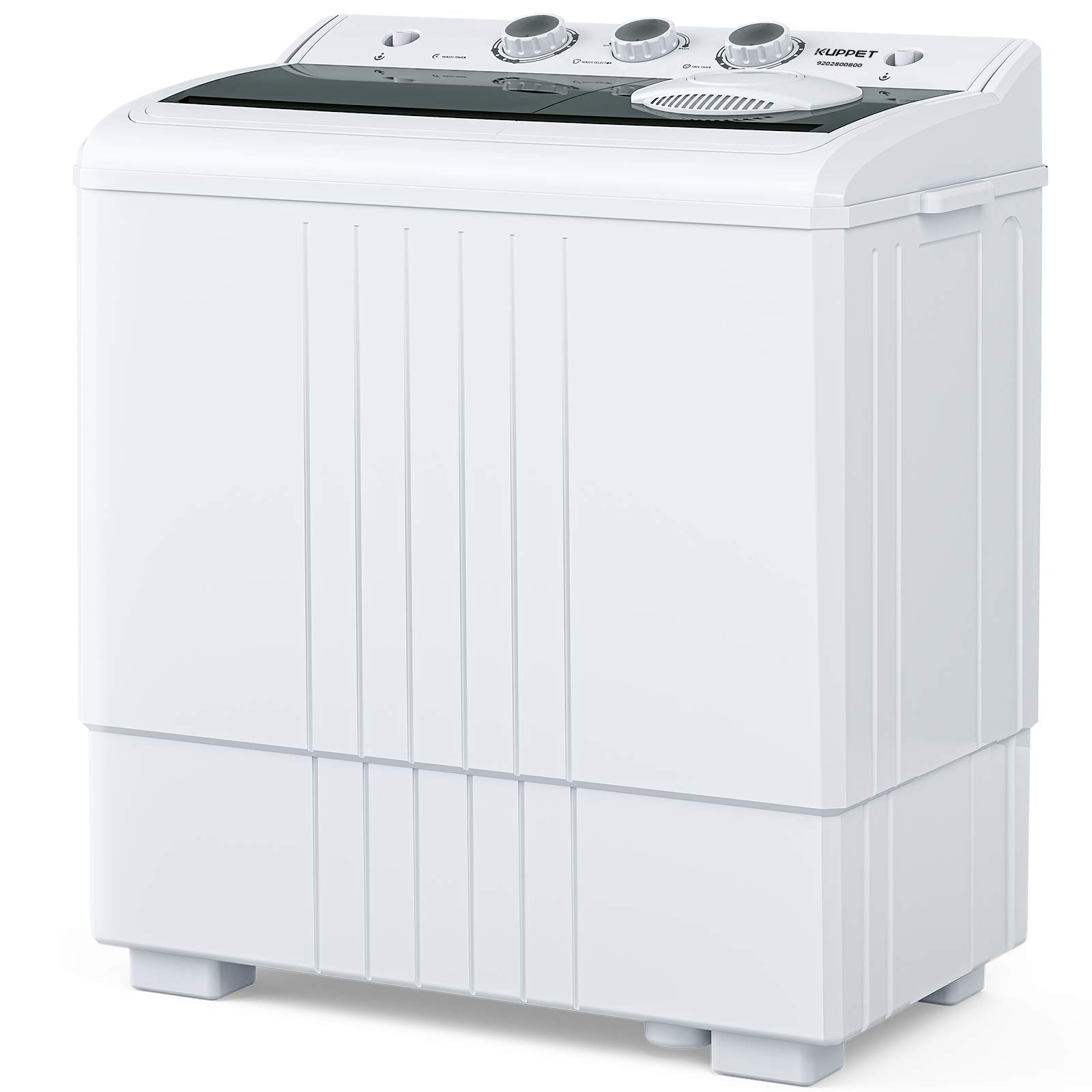 KUPPET Compact Twin Tub Portable Mini Washing Machine 21lbs Capacity, Washer(14.4lbs)&Spiner(6.6lbs)/Built-in Drain Pump/Semi-Automatic, White&Gray