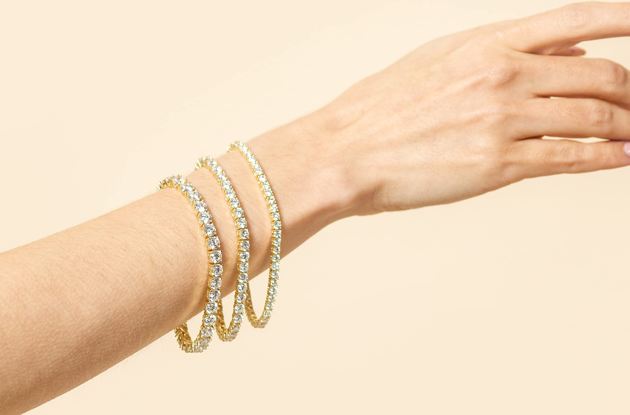 Olive & Chain Diamond CZ Tennis Bracelet, Set in 925 Sterling Silver with 14k Yellow Gold Plating, Unisex Men’s Women’s