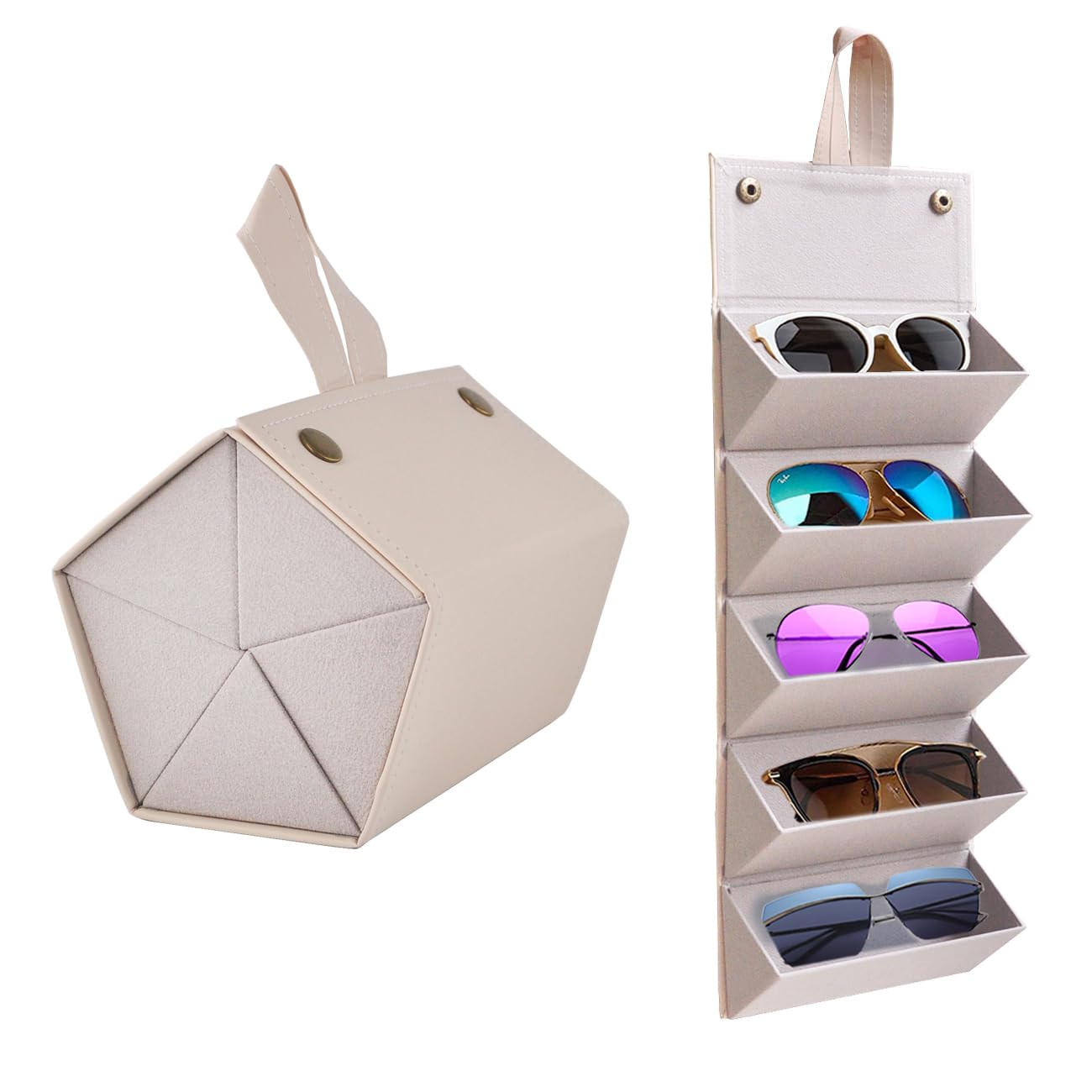 Kenpal Sunglasses Storage Organizer Holder Foldable Travel Case with 5 Slot Compartments for Multiple Glasses (Green)