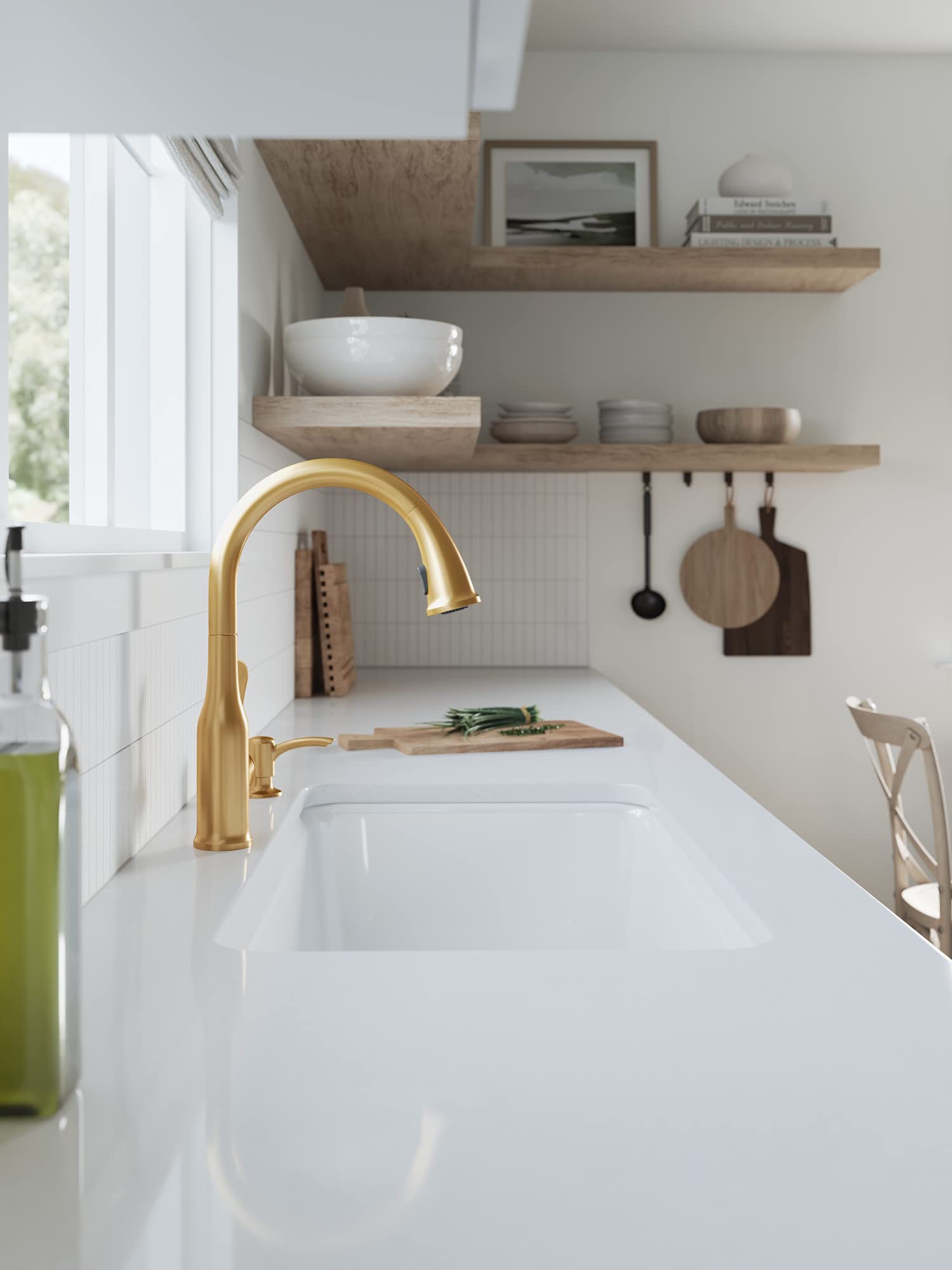 KOHLER REC23863-SD-2MB Motif Kitchen Faucet with Pull Down Sprayer and Soap Dispenser, Kitchen Sink Faucet in Vibrant Brushed Moderne Brass