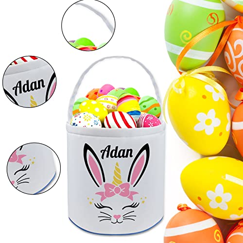 Personalized Easter Basket Custom with Name Customized Candy Egg Easter Buny Tote Bags Carry for Girls Boys Happy Easter Gift Decorations