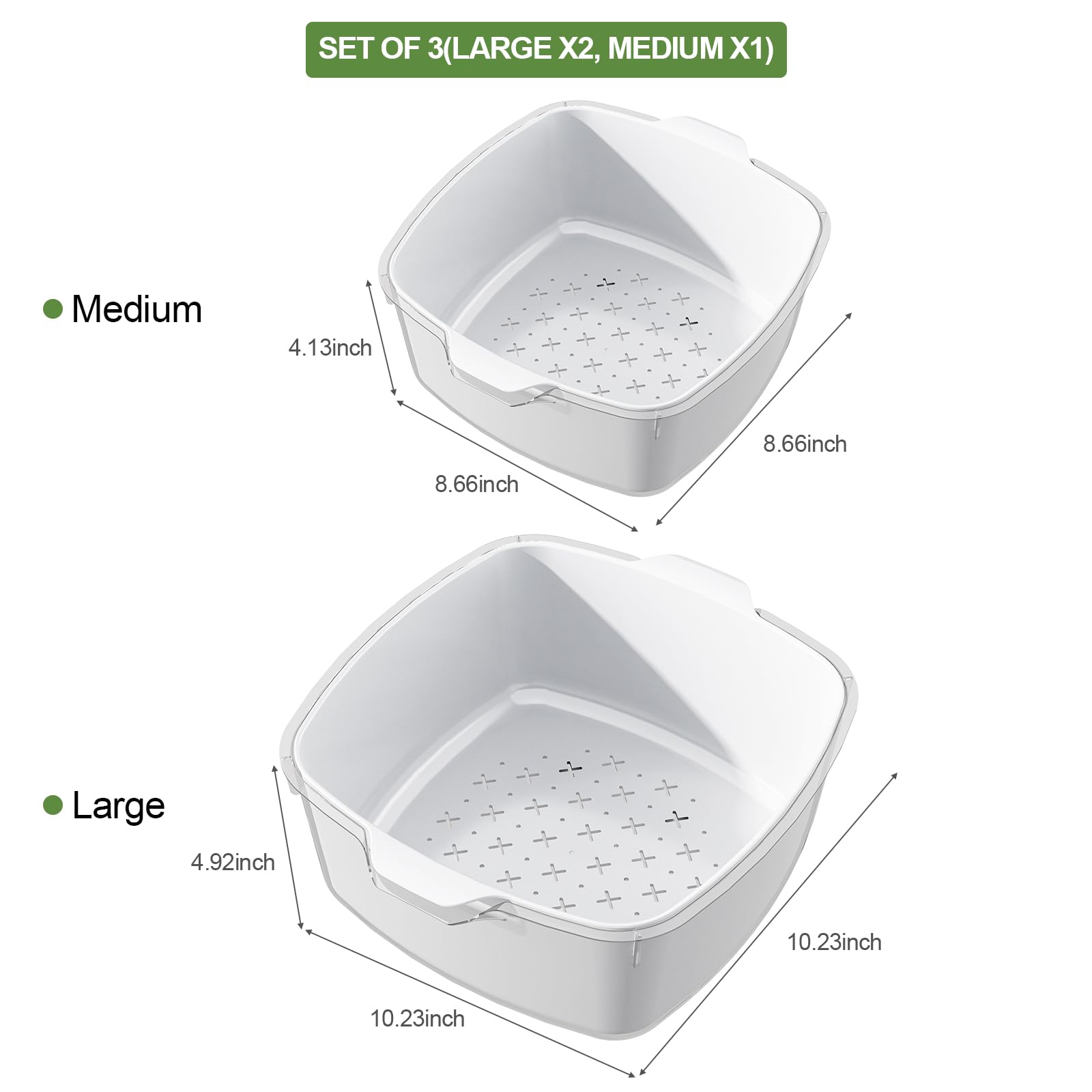 MSHOMELY 6PCS Colander Bowl Kitchen Strainer for Fruit and Vegetable Wash, Food Strainers for Kitchen Plastic Fruit Wash Colander, Strainer and Bowl Set, White-Clear