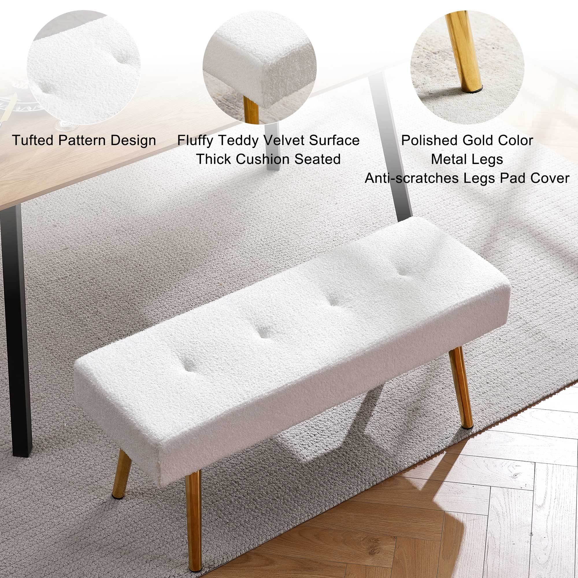 Homedot 4 Pieces Dining Room Set for 4, Modern Engineered Wood Table Rectangular with Upholstered Arm Chair Ergomic Design and Elegant Velvet Bench for Home,Kitchen,Dining, Sturdy Metal Legs Design