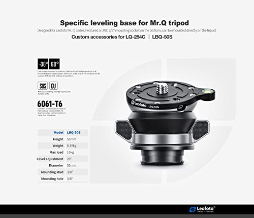 Leofoto LBQ-50S 50mm Leveling Base Half Ball Quick Adjust Leveler Head for Mr Q Ideal for LQ-284C