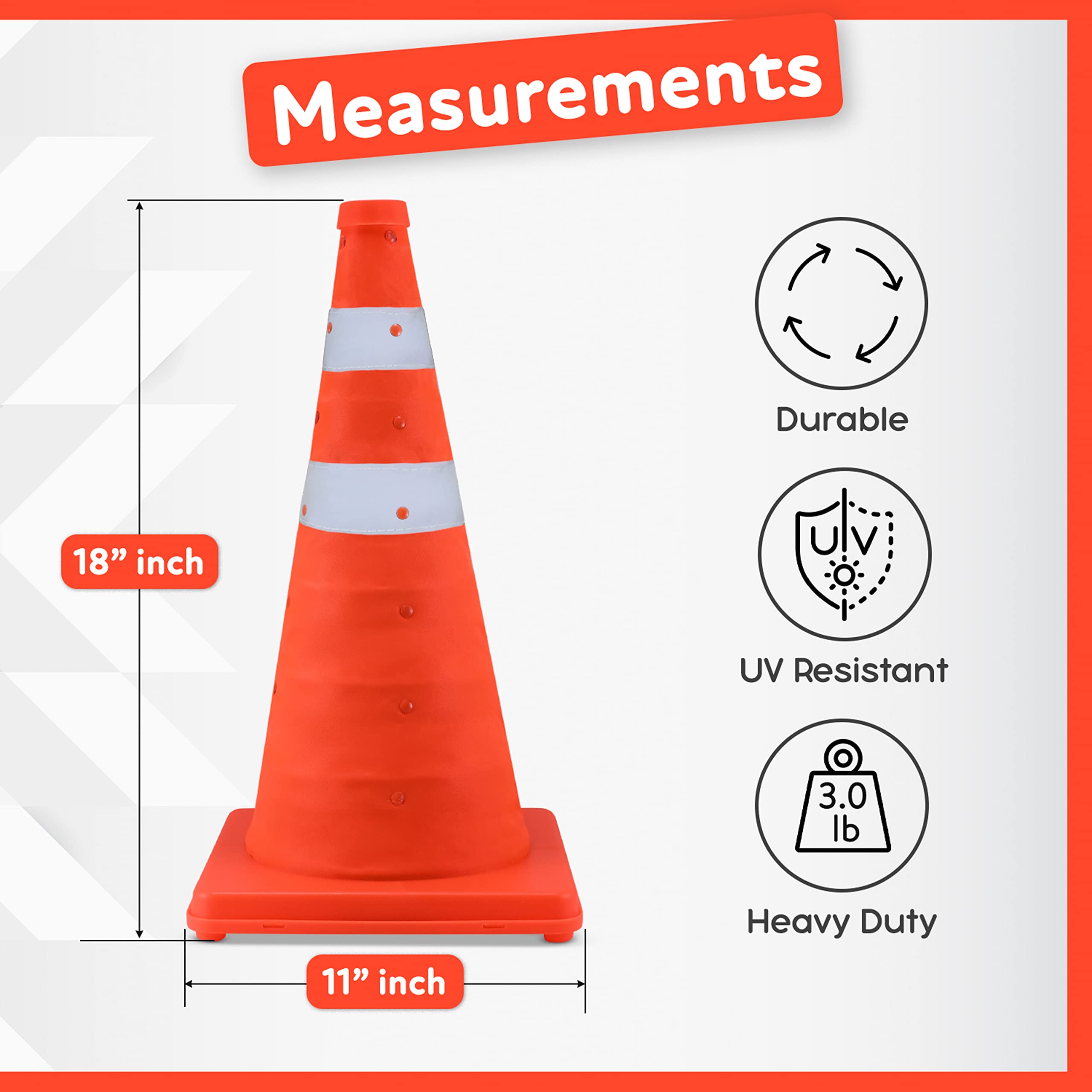 Nazret Collapsible Traffic Cones | Safety Cones 4 Pcs Set | 18" Orange Cones for Parking | Construction Cones | Traffic Cones for Parking Lot, Parking Cones for Drivers Training