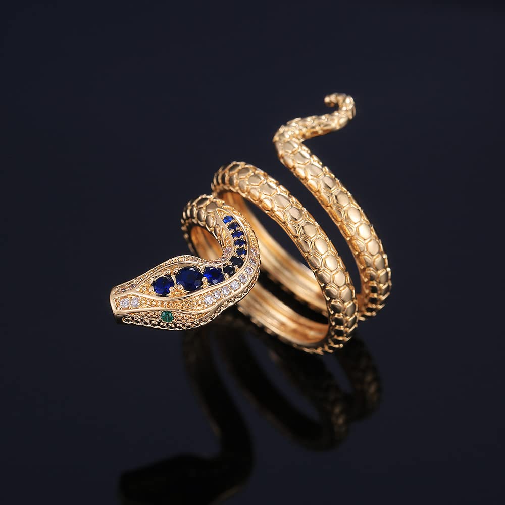 LRESJJIUJ 18K Gold Plated Vintage Snake Ring Set with Diamond Exquisite Sculpture Animal Stackable Stainless Steel Ring Punk Jewelry Wrapped Snake Valentine's Day Gift Souvenir
