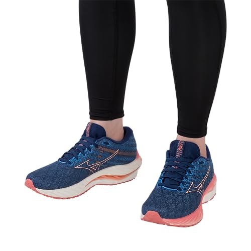Mizuno Women's Wave Inspire 19 Running Shoe, Blue Quartz/Peach Bud, 9