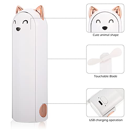 Veemoon Portable Fan Practical Cooler Mini Summer Personal Neck Foldable Office for Rechargeable White Sports Girls Eyelash Free Usb Recharging Indoor Gift Women Handheld Desk Fan