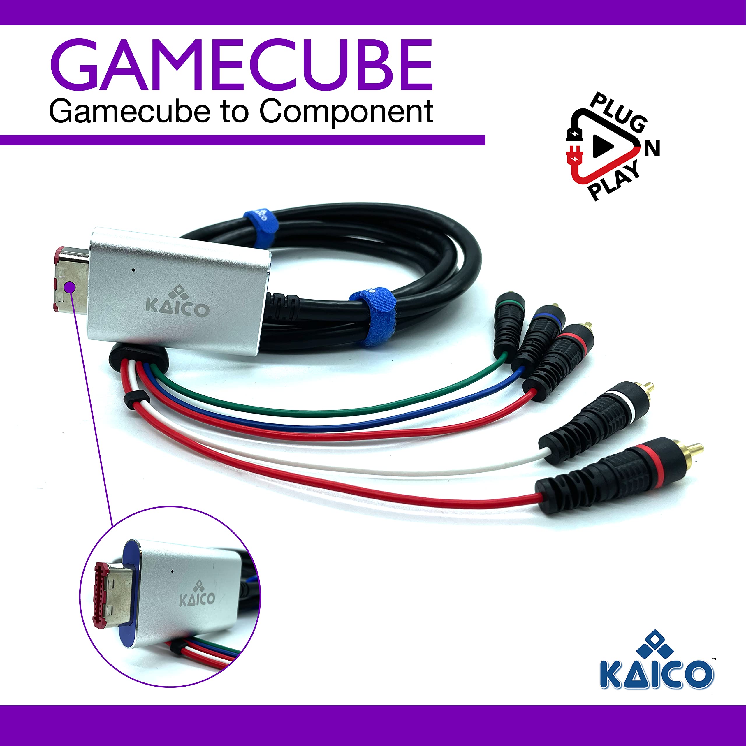 Kaico Component Cable Adapter Lead for the Nintendo GameCube Running GCVideo Lite Software – Supports Full Video and Audio. A Simple Plug and Play Component Converter for Gamecube