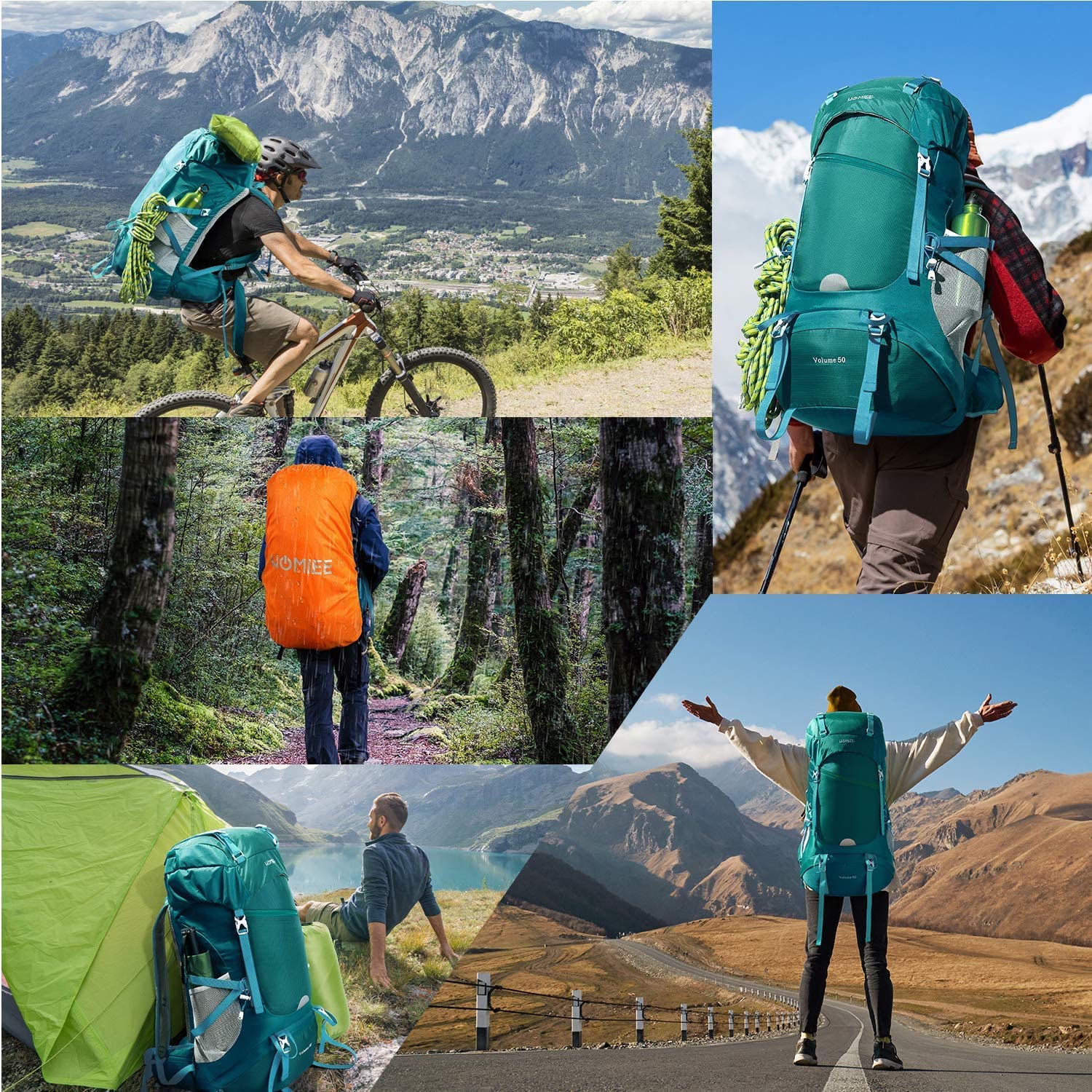HOMIEE 50L Hiking Backpack Travel Bag Waterproof Camping Backpack with Rain Cover Lightweight Backpacking Backpack Rucksack