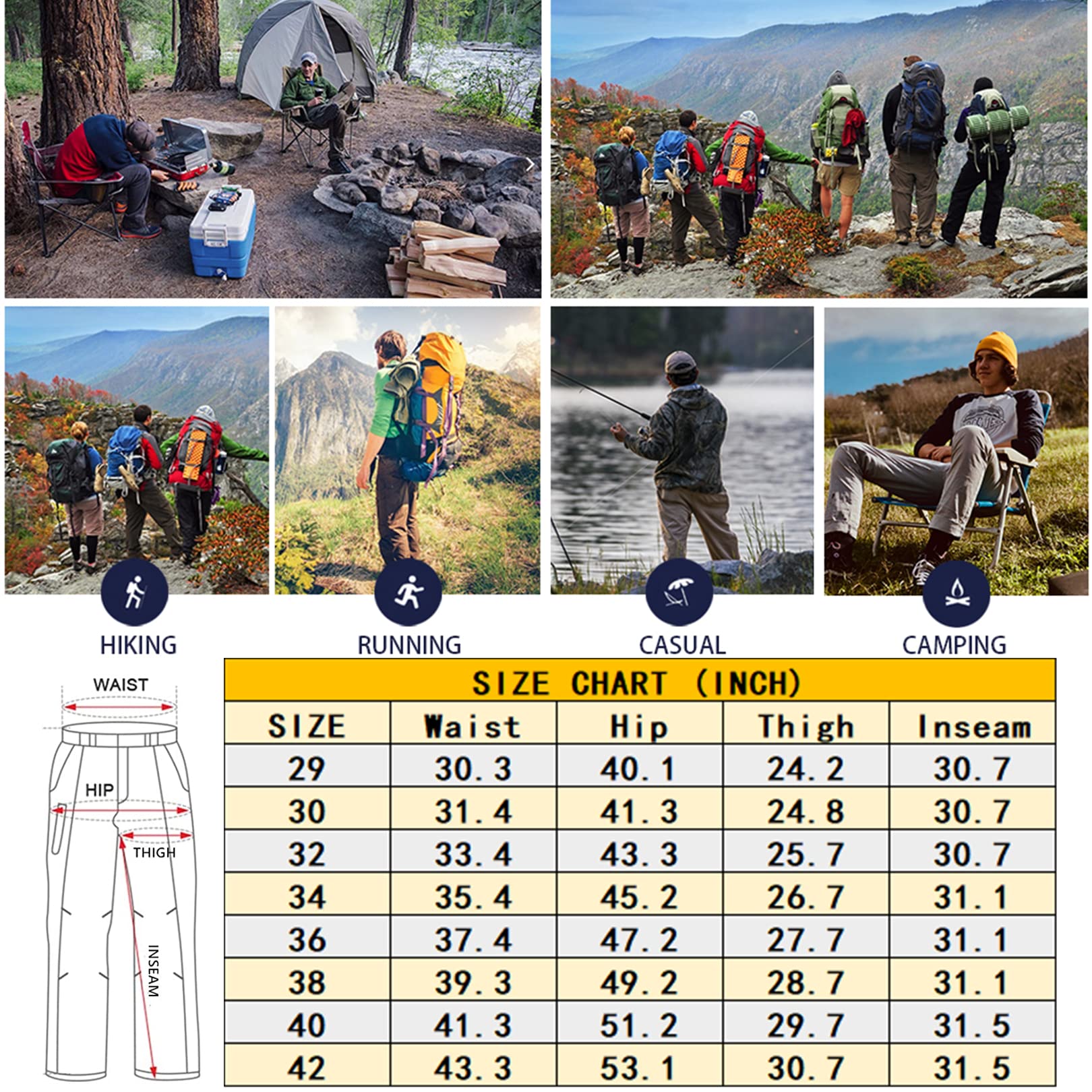 Hiking Pants for Men Convertible Zip Off Boy Scout Quick Dry Lightweight Cargo Travel Safari Pants (ZB02 Khaki 36)