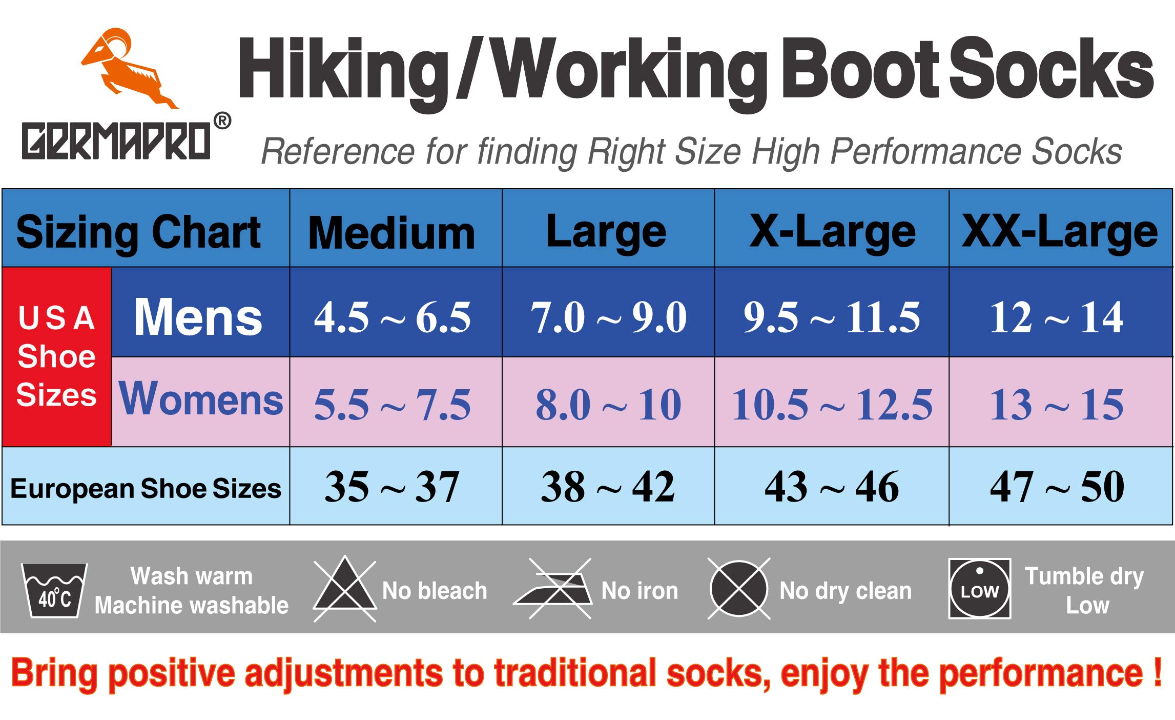 Hiking Work Boot Socks for Men & Women w/Anti-Stress Moisture Wicking Germanium & Coolmax All Season 2 pairs XXL