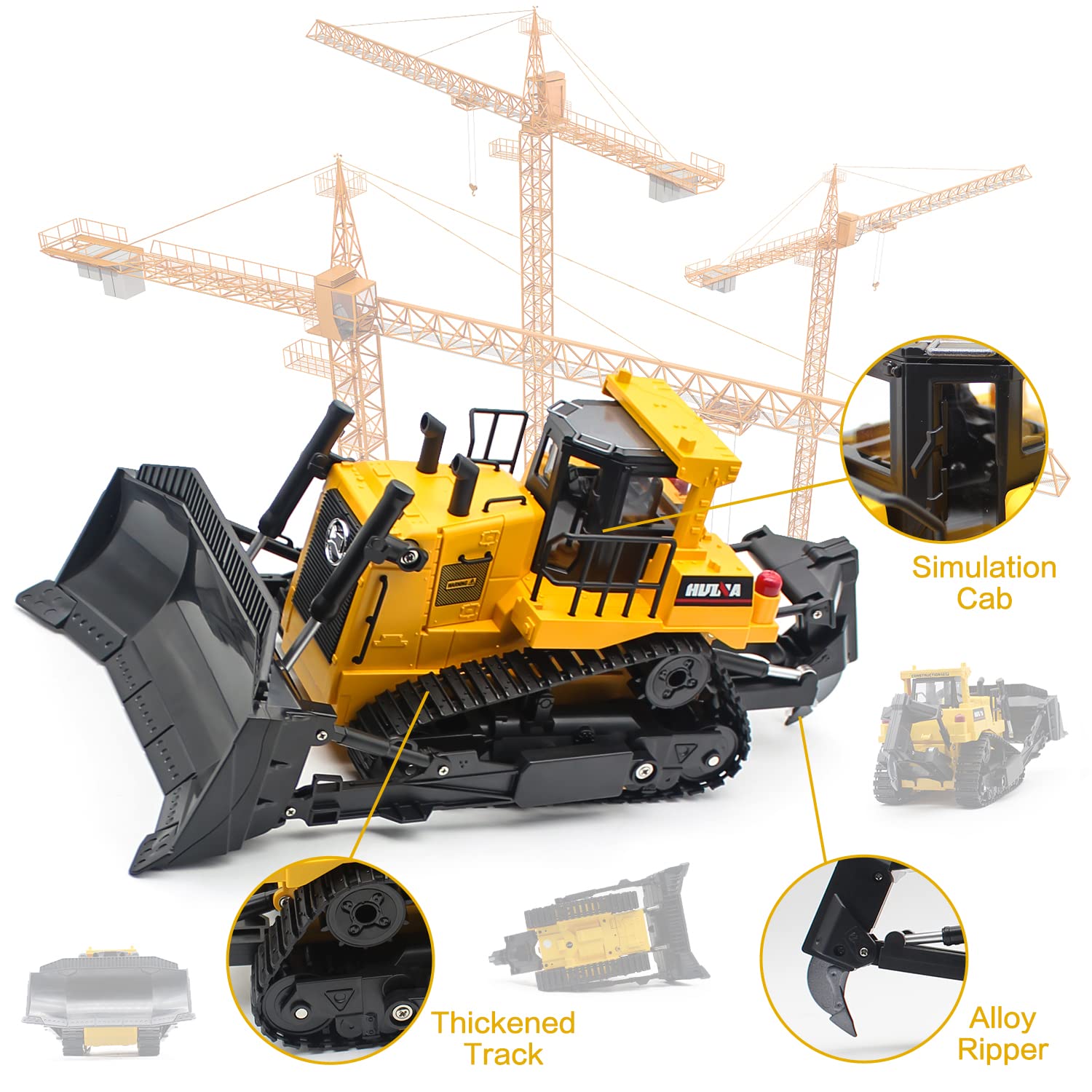 Losbenco RC Bulldozer 1/16 Full Functional Construction Vehicle, 2.4Ghz 11 Channel Remote Control Bulldozer with Light, Sound and Programming Functions for 8, 9, 10 and Up Years Old(Two Batteries)