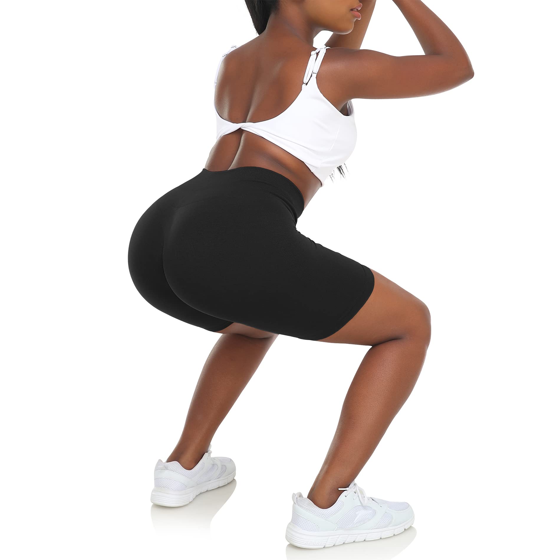 Komorebi Workout Shorts for Women High Waist Seamless Scrunch Butt Tummy Control Athletic Gym Biker Running Shorts Black