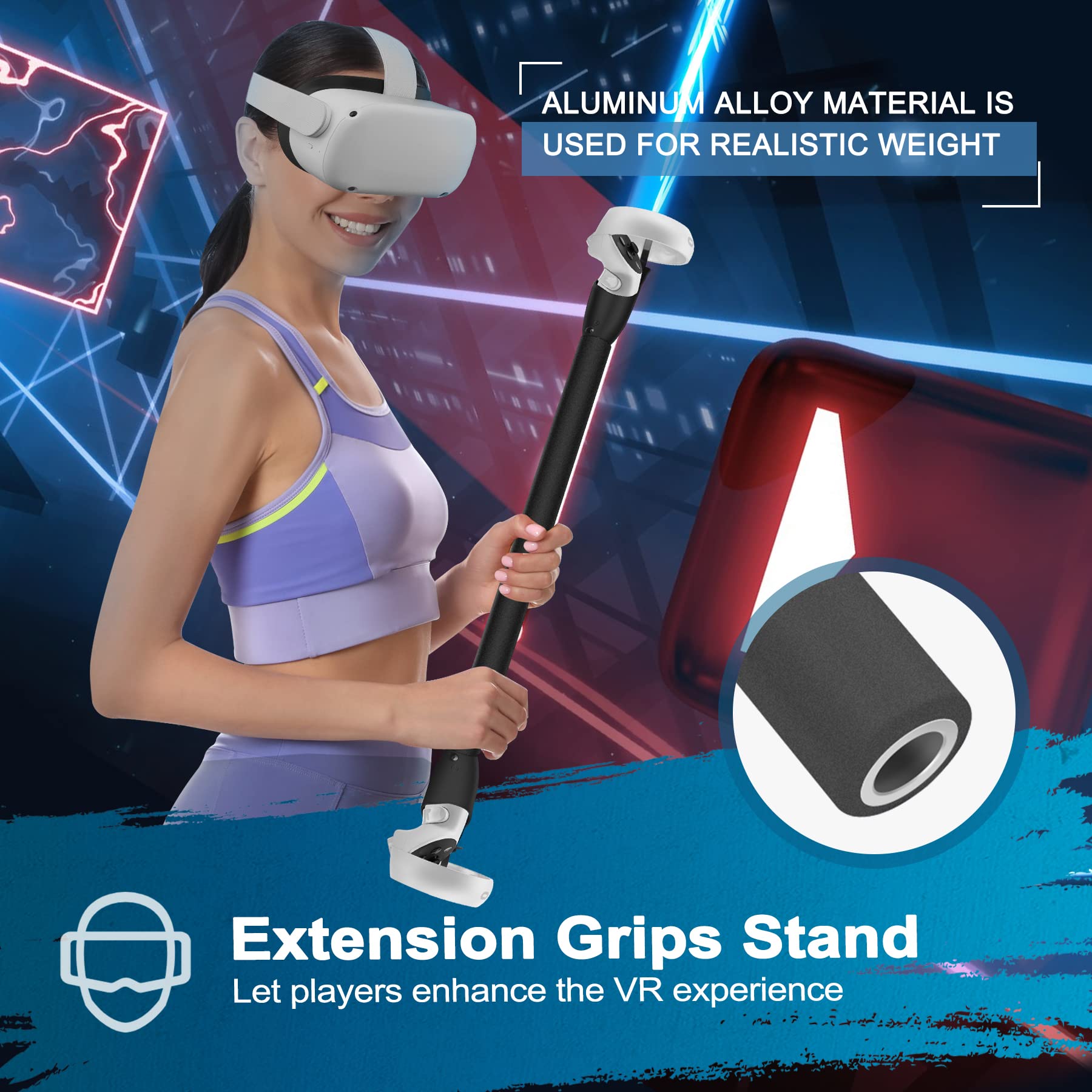 MASiKEN VR Extension Handle For Meta/Oculus Quest 2 Golf Club - Longer Controller Accessories, Extend Grip Attachment Enhance Action And Gameplay In VR Games (22.4 inches)