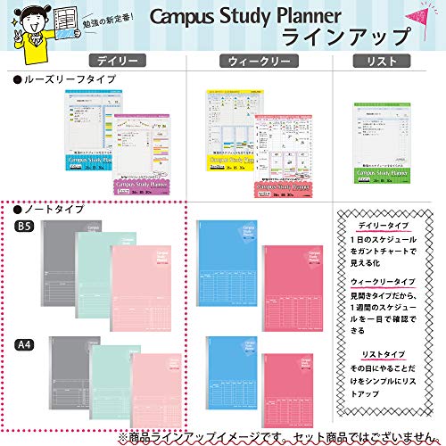 Kokuyo Campus Study Planner Notebook, Daily Ruled, A5, Mint Green, for 63 Days, Japan Import (NO-Y82MD-G)