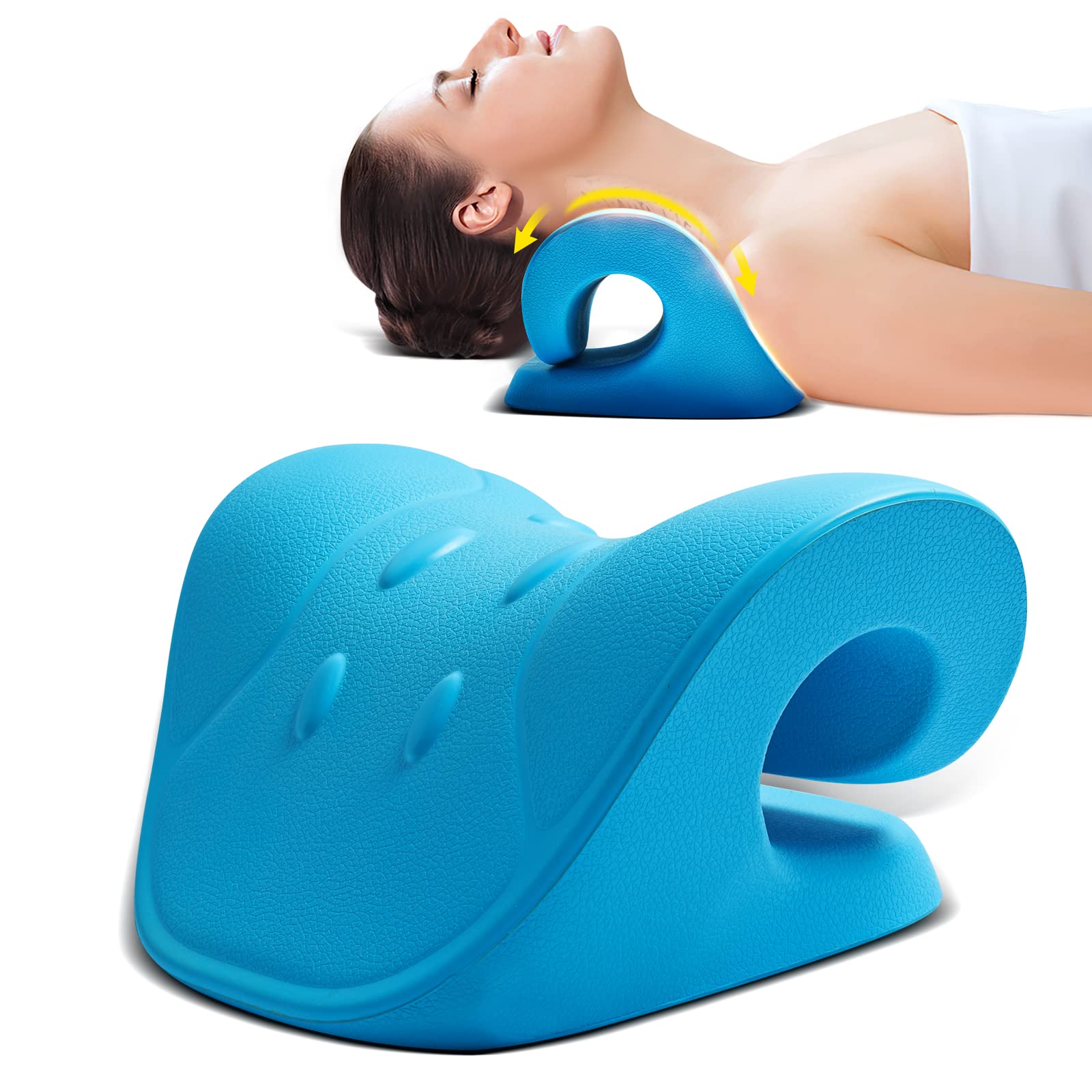 Neck Stretcher for Neck Pain Relief, Neck Hump Corrector Cervical Traction Device, Neck and Shoulder for TMJ Pain Relief and Cervical Spine Alignment - Blue