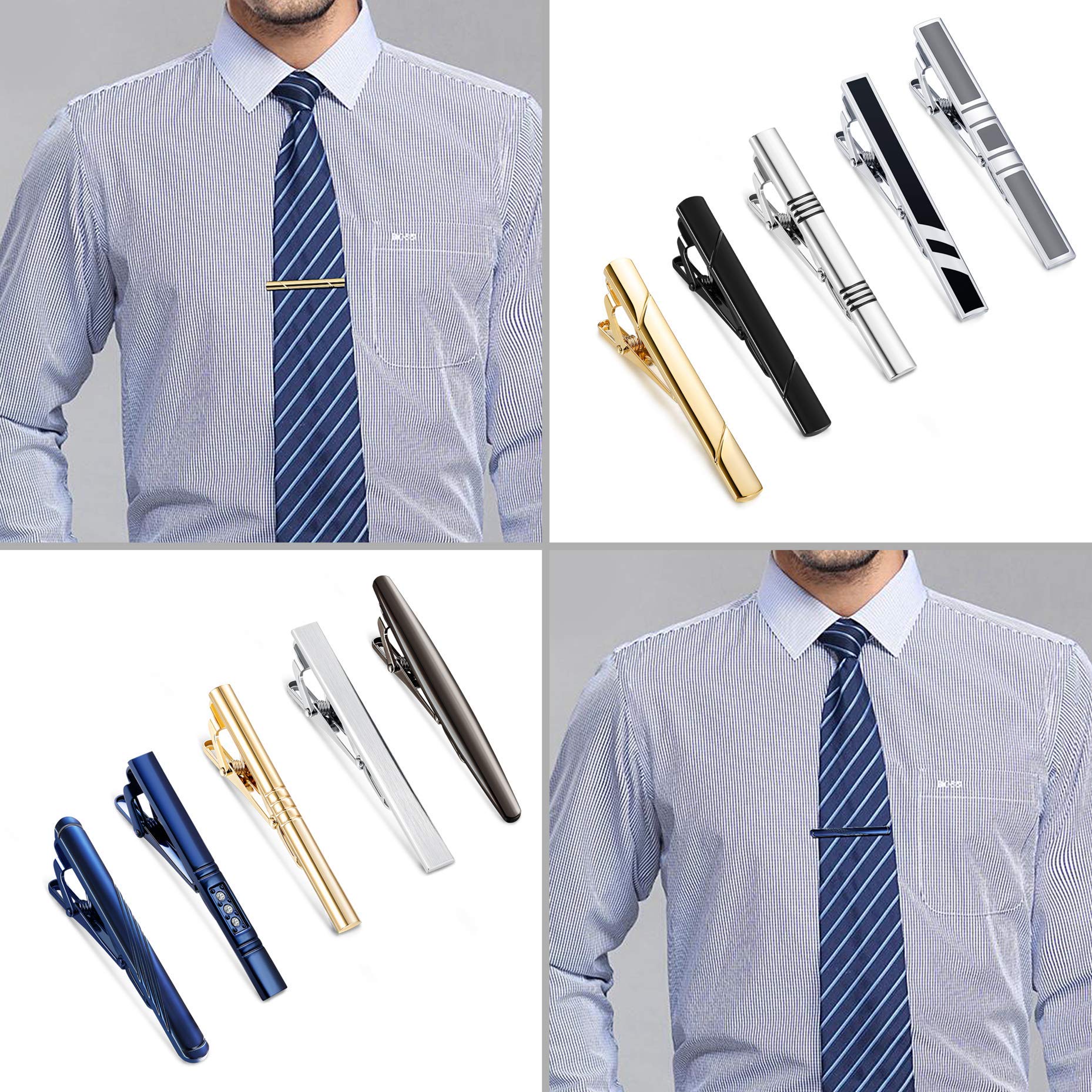 Jstyle 10pcs Tie Clips for Men Tie Bar Clip Set for Regular Ties Necktie Wedding Business Clips A