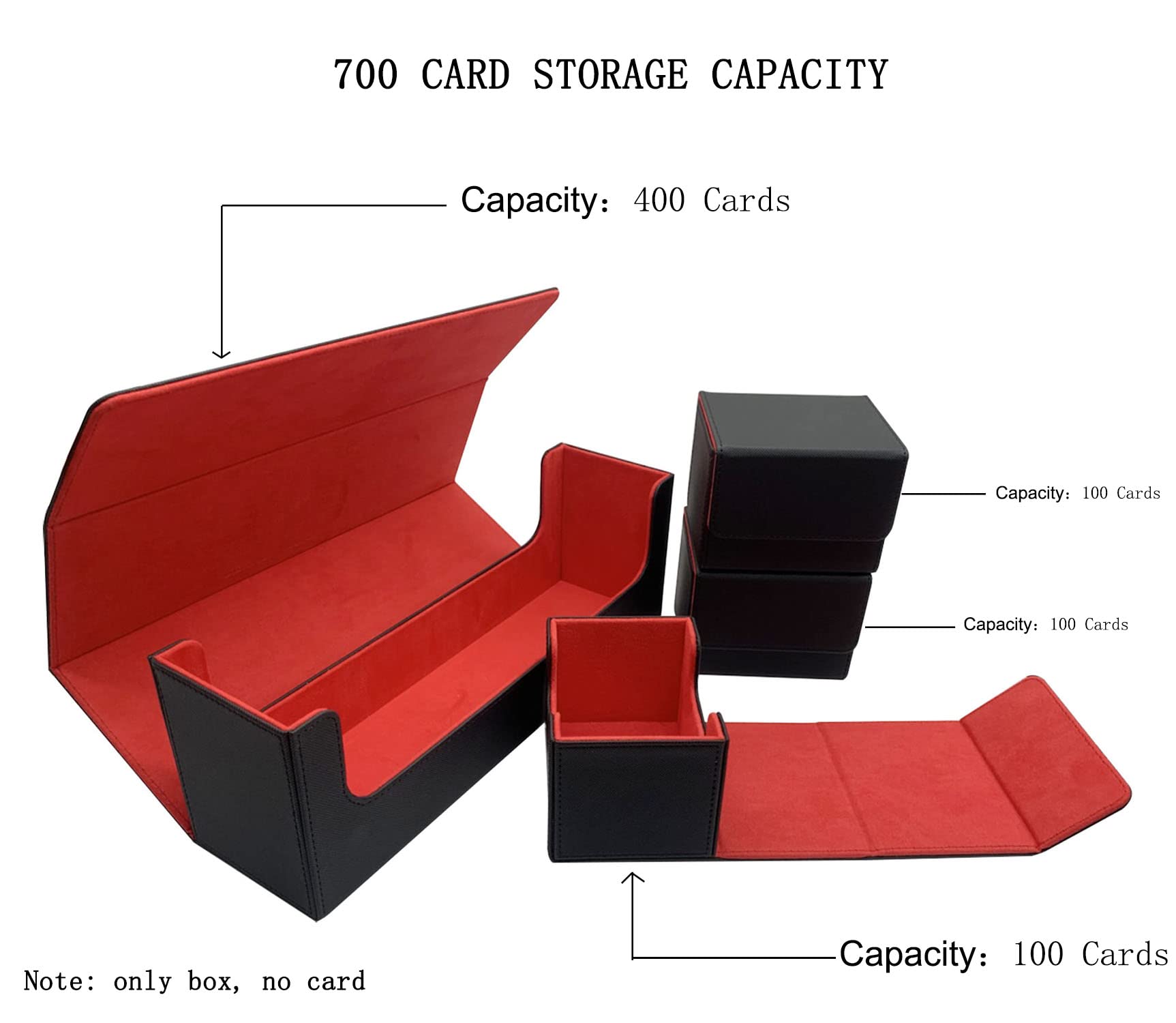 Maoping Card Deck Box,4 Pack Deck Box Magnetic Closure Leather Deck Game Boxes 400 + 300 Card Storage Capacity,Black Red for Collectible Playing Card Box, Trading Card, Magic Cards, Sports Cards, 700