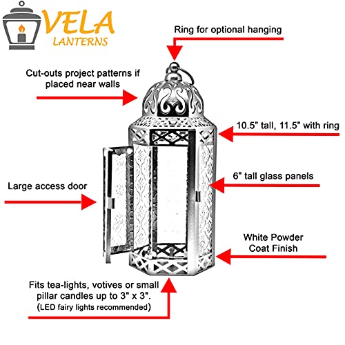 Vela Lanterns White Moroccan Lamp Lantern Decorative Candle Holder for Indoor Outdoor Weddings, Home Decor, Patio, Weddings, Yellow Glass, Medium